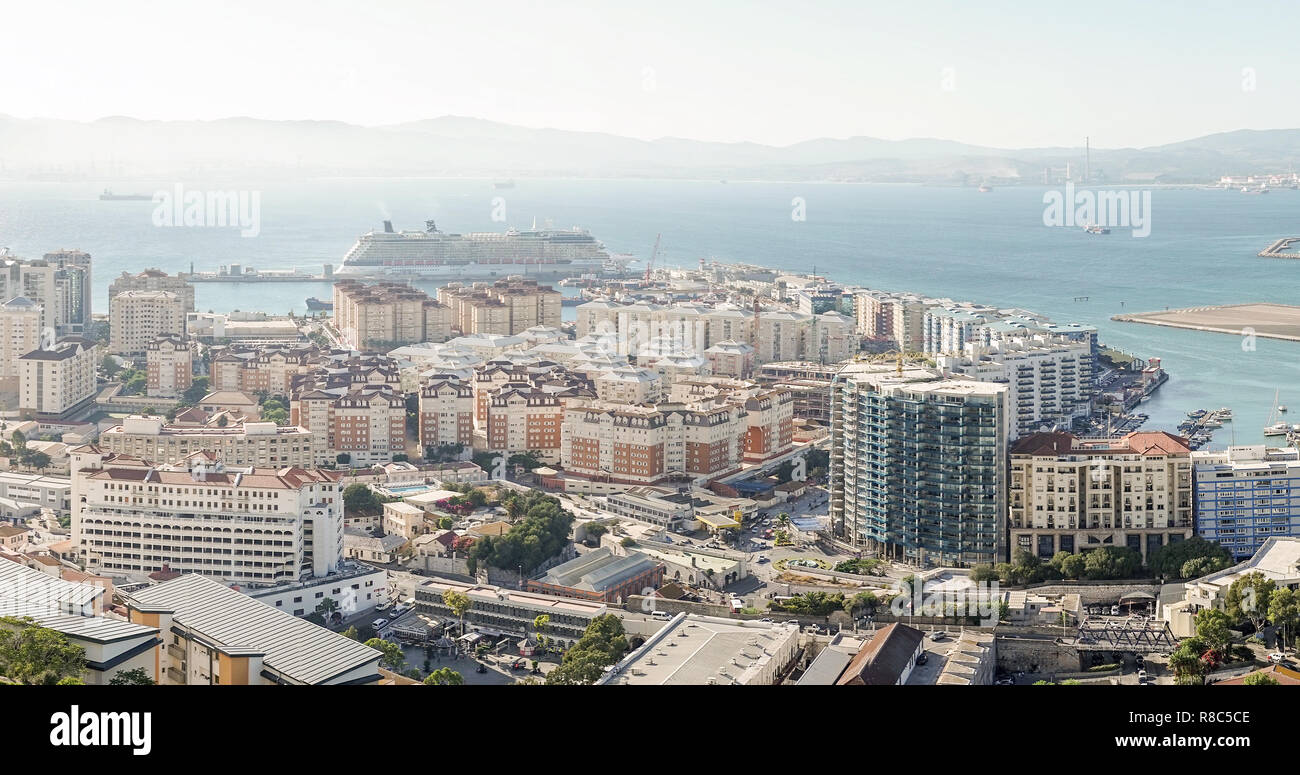 Panoramic view of coastal architecture in Gibraltar, British Oversea ...
