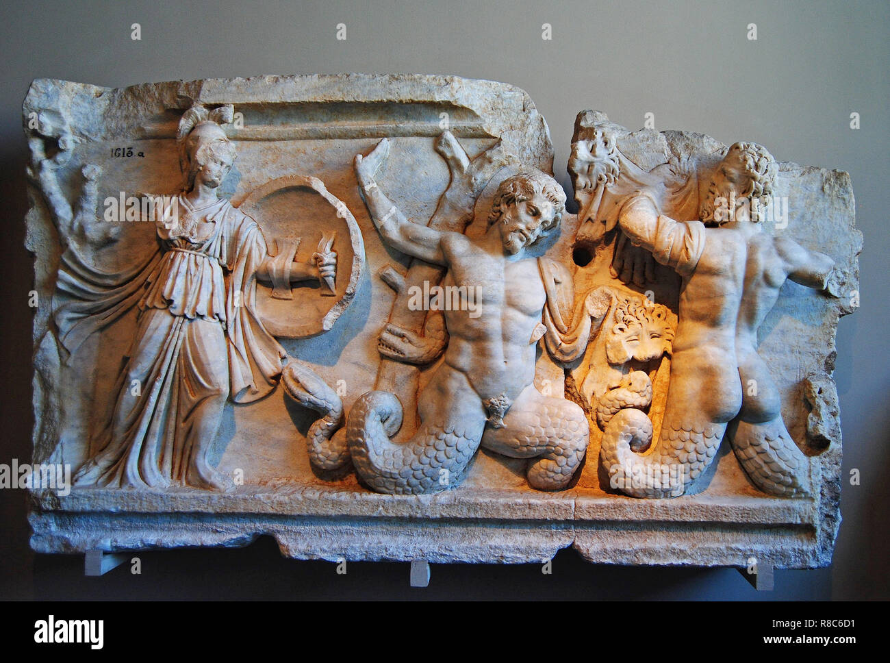 Istanbul, Turkey - May 6, 2011. Ancient relief depicting the struggle ...