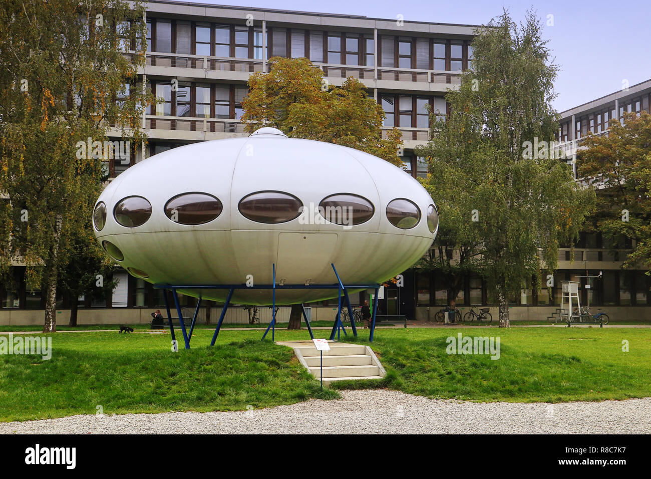 MUNICH, GERMANY - OCTOBER 9, 2018 the Futuro House, round prefabricated ...