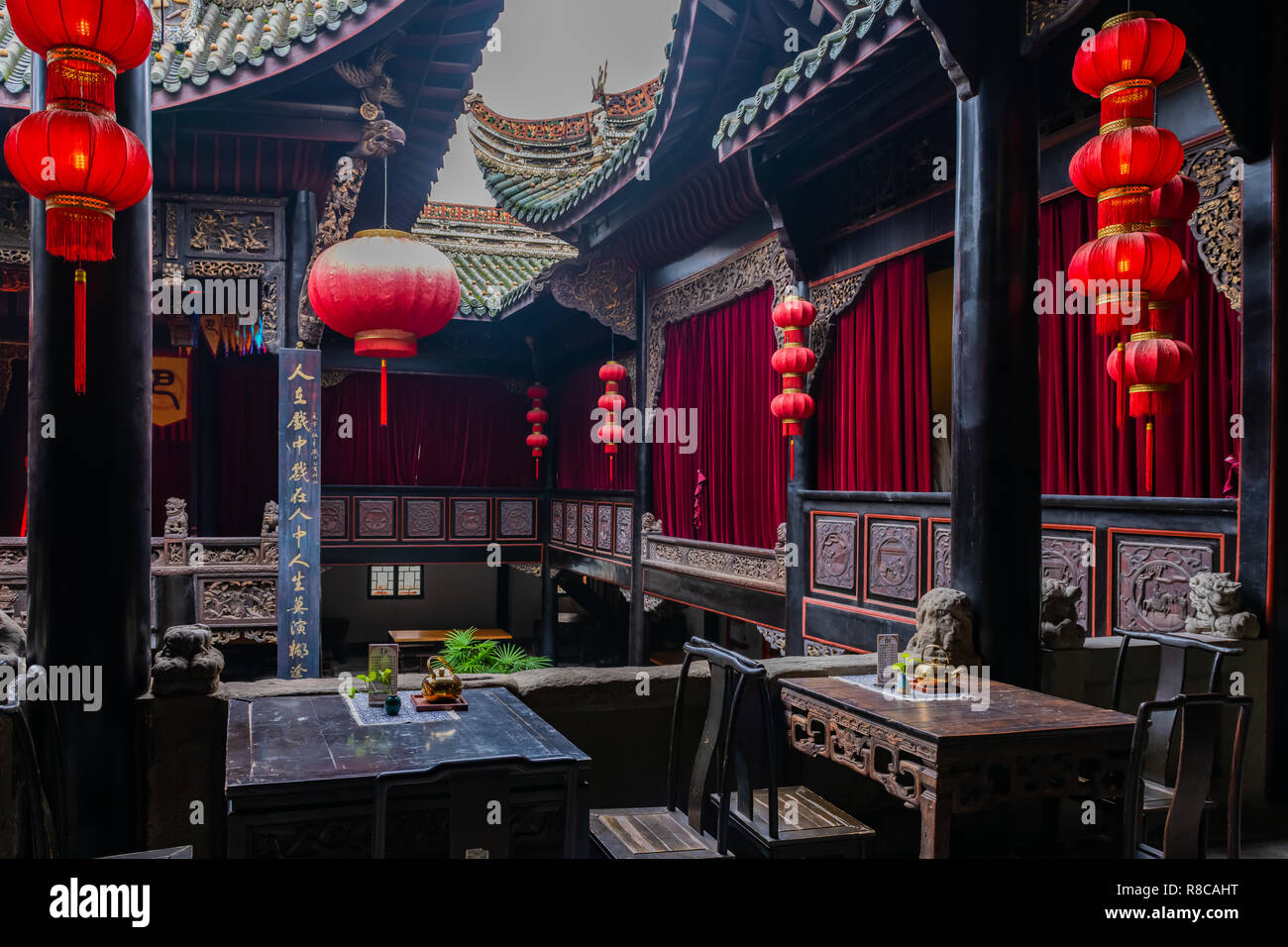 Red lanterns and decorations Chongquing guild hall, China Stock Photo ...