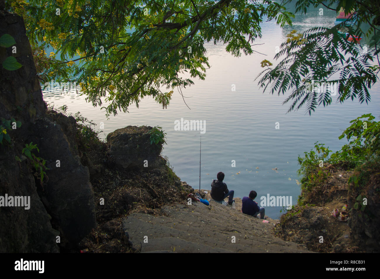 Fishing Around Phewa Lake and hills in Pokhara, a popular tourist ...