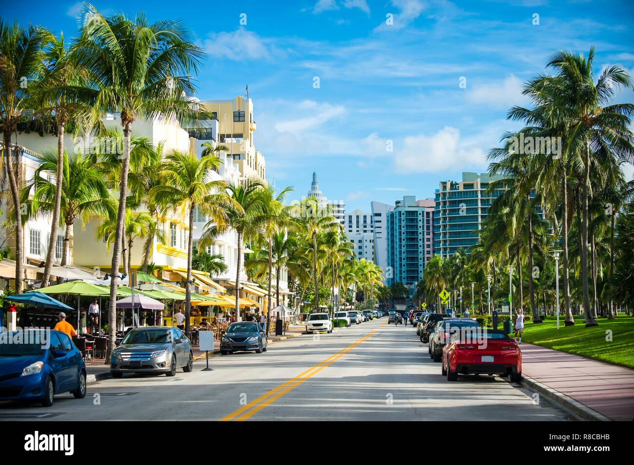 Scenic morning view of an unusually empty Ocean Drive before the ...