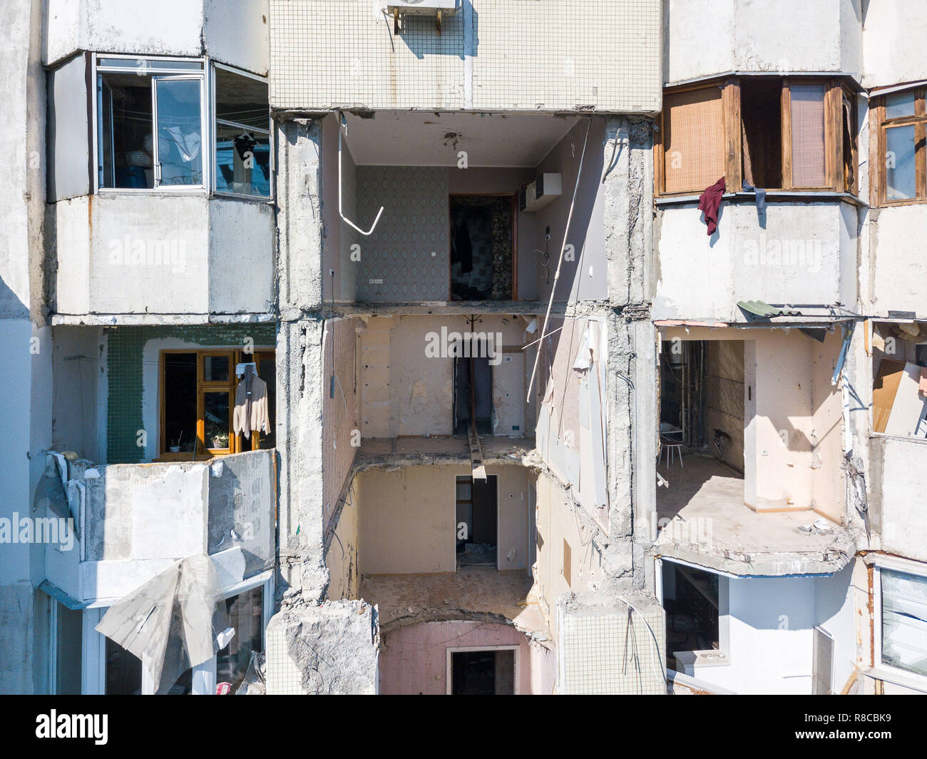 The collapse of soviet style panel high-rise building destroyed by the ...