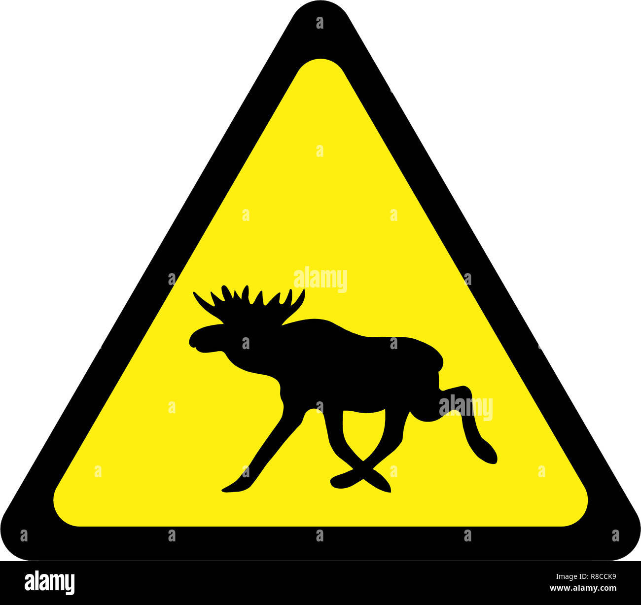 Warning sign with moose on road symbol Stock Photo - Alamy