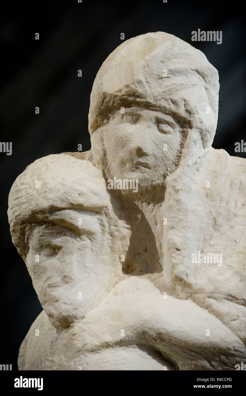 Italy, Lombardy, Milan, Castello Sforzesco. The unfinished sculpture of ...