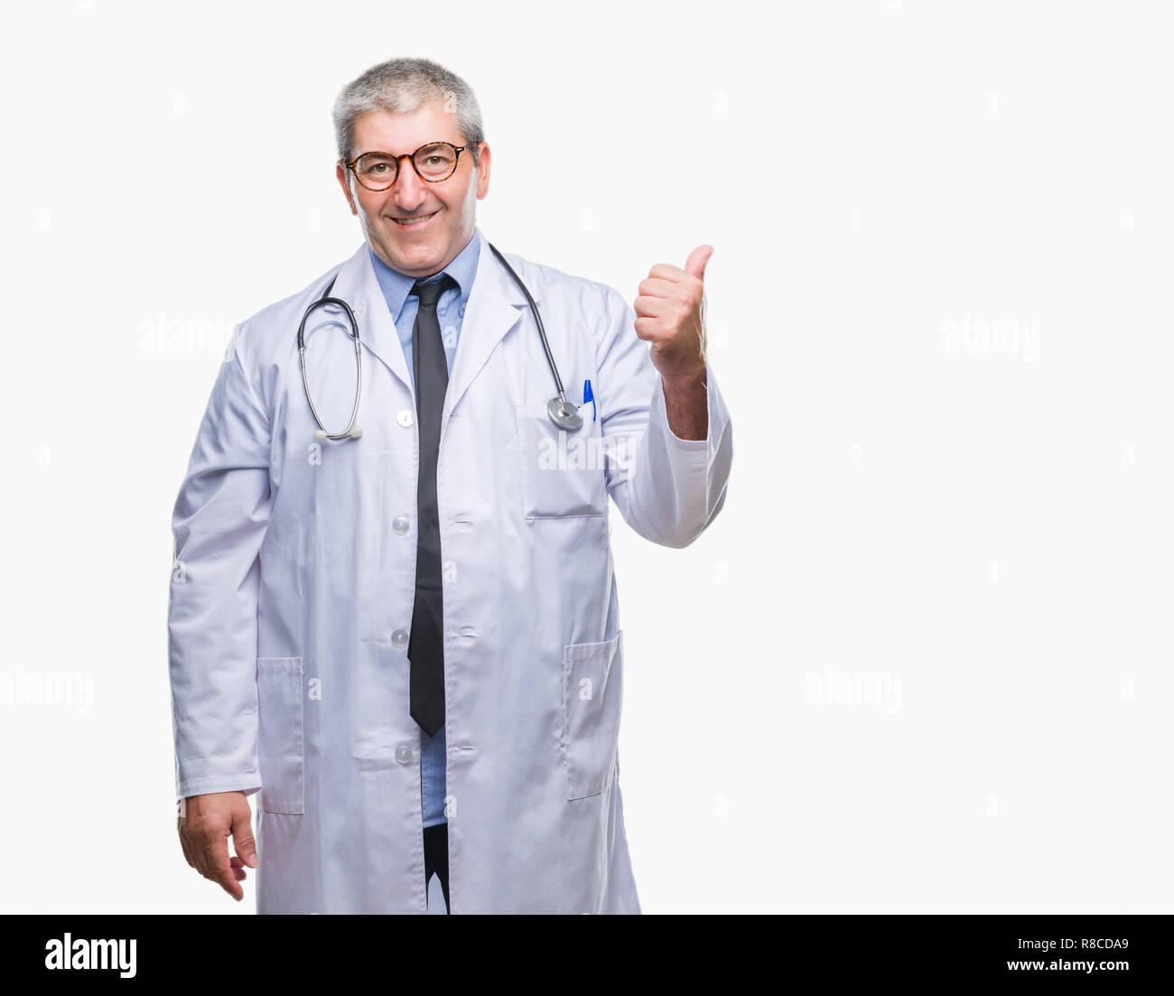 Handsome senior doctor man over isolated background smiling with happy ...