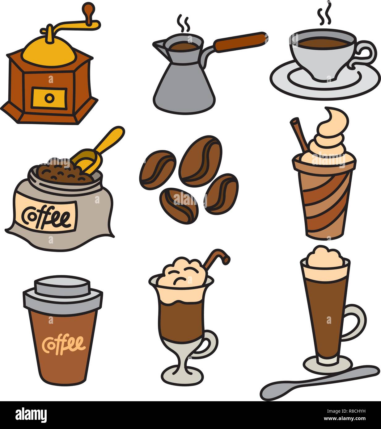 illustration of coffee drinks icon set Stock Vector Image & Art - Alamy