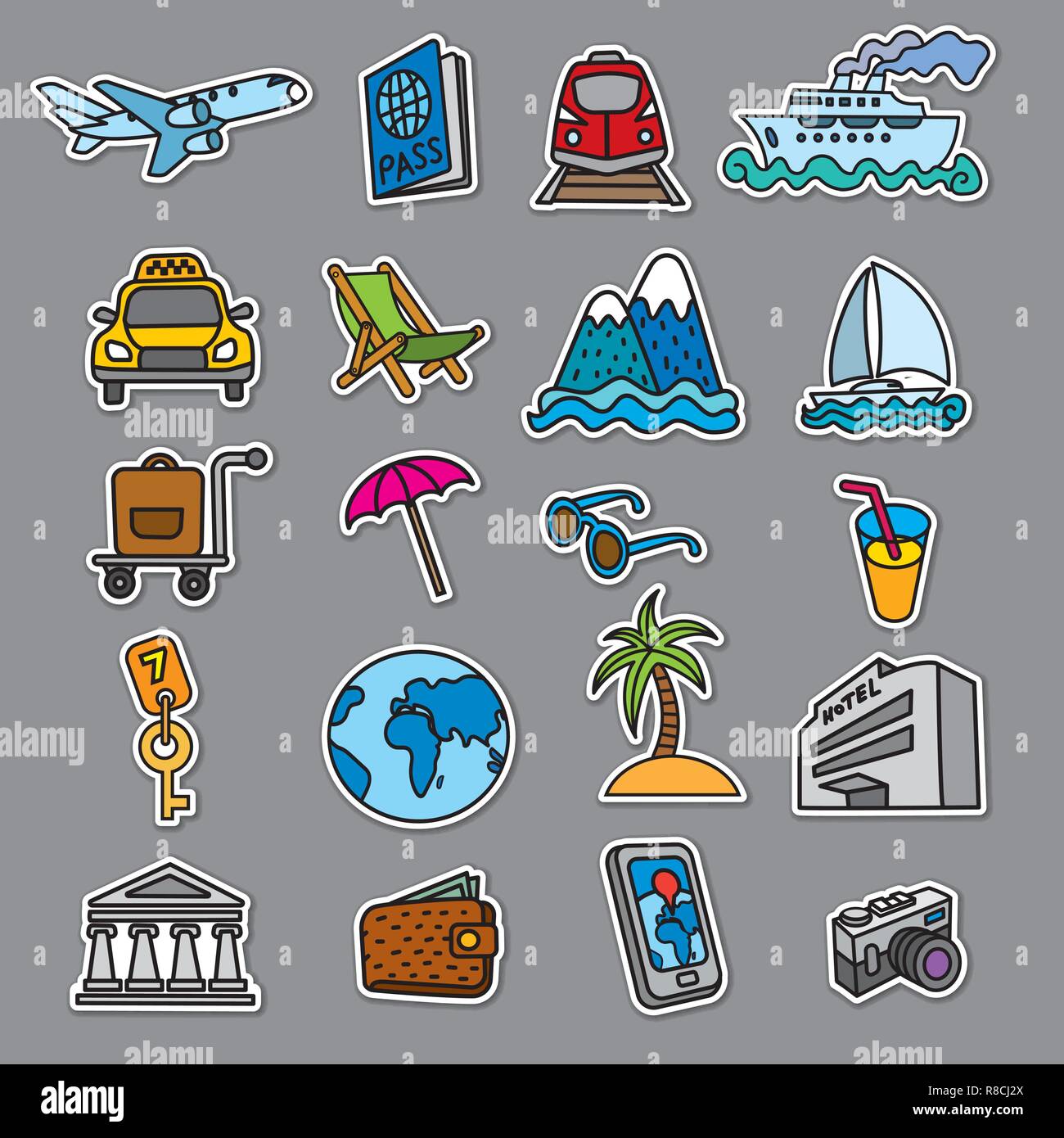 set of travel concept stickers of resort, cruise and journey Stock ...