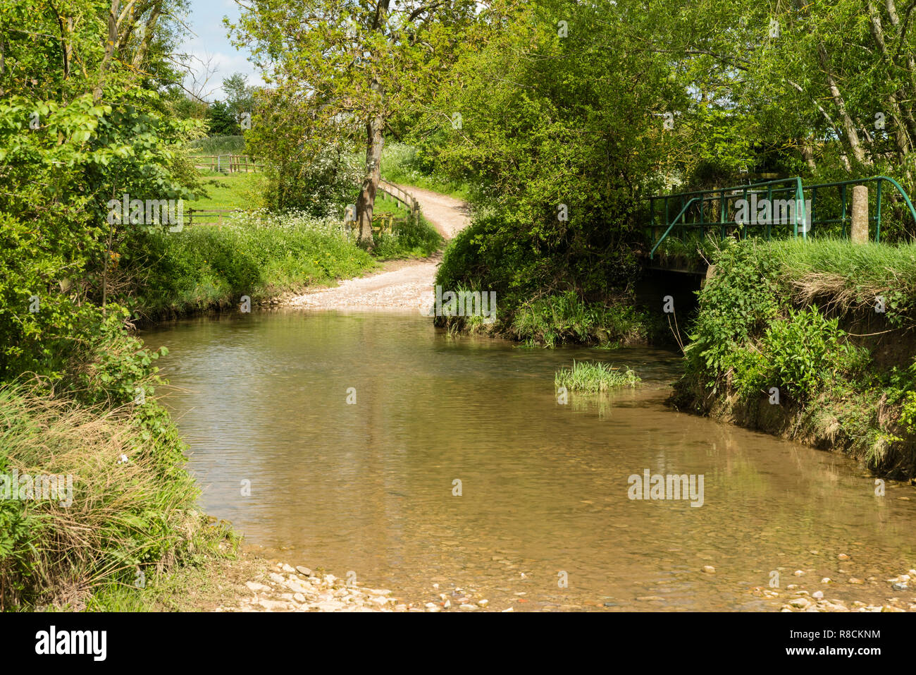 The ford at the English village of Walton across the River Dene with ...