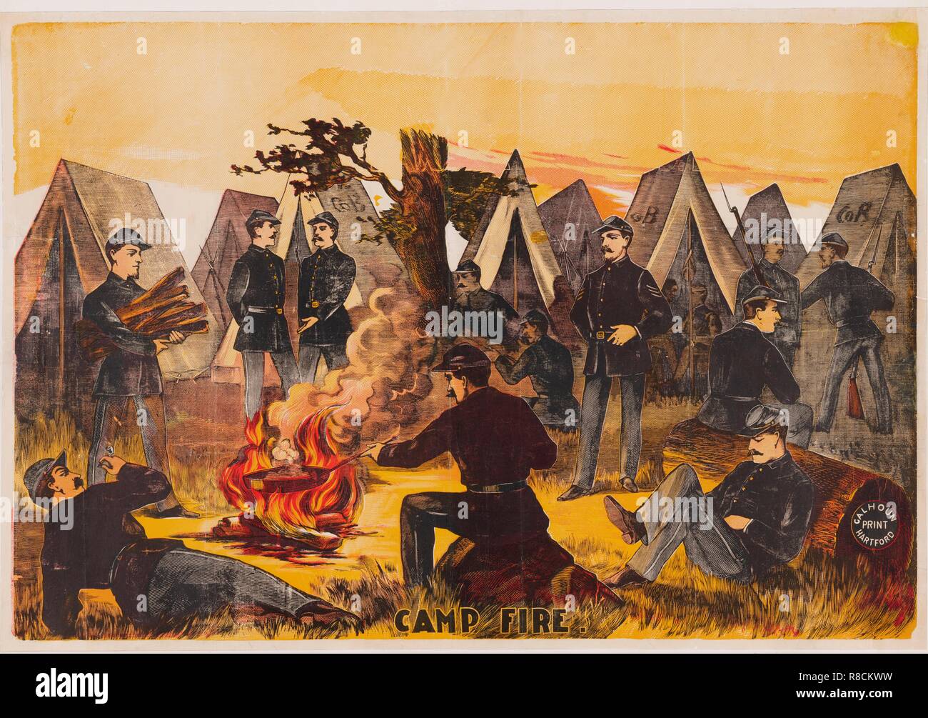 Camp Fire, pub. c1865 (colour lithograph) Creator: American School ...