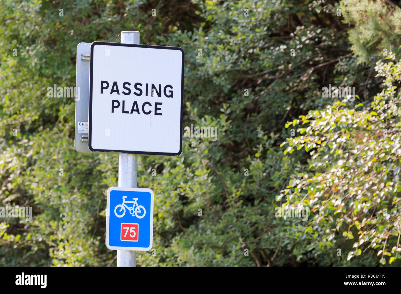 road sign advising of passing place Stock Photo - Alamy