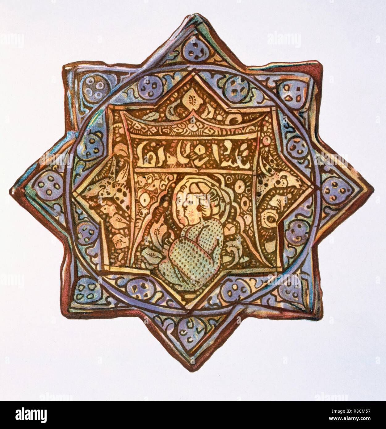 Persian Lustreware wall-tile: concentric 8-pointed star design, pub ...
