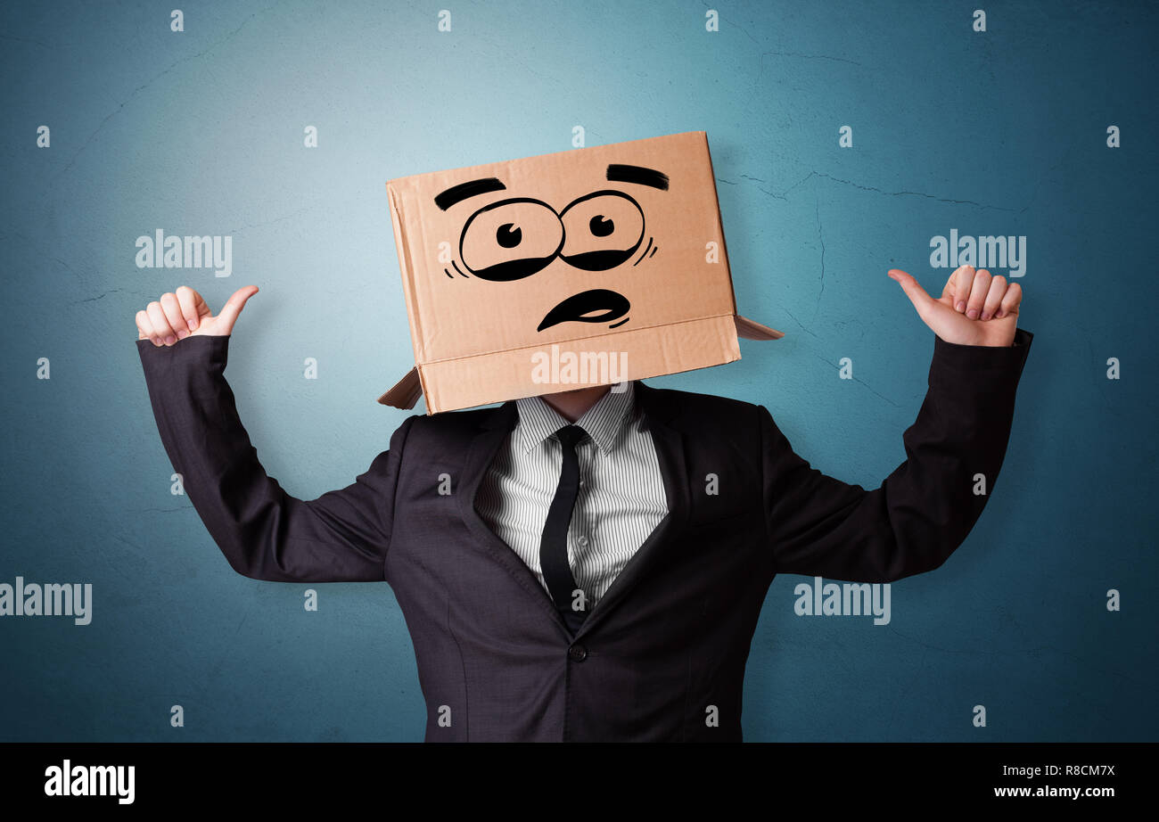 Man with cardboard box head Stock Photo - Alamy