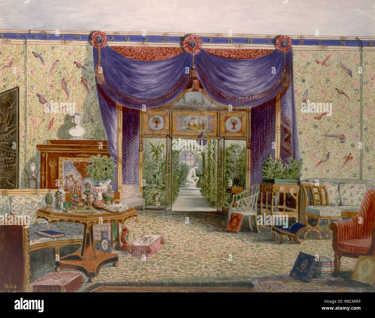 The Chinese Room at Middleton Park, Oxfordshire, 1840. Creator: English ...