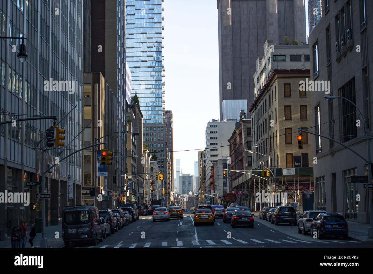 Daily life and street traffic on the streets of Manhattan, New York ...