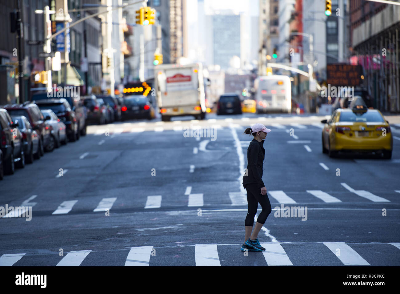 Daily life and street traffic on the streets of Manhattan, New York ...