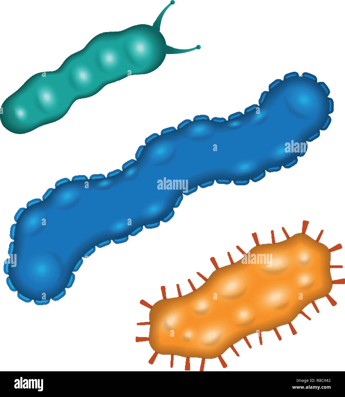 Bacteria and germs colorful set, micro-organisms disease-causing ...
