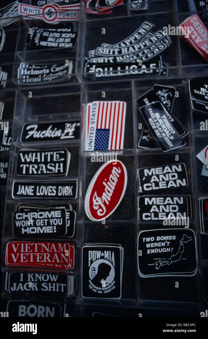 Racist badges sold at a Harley Davidson rally in Maine, USA Stock Photo ...