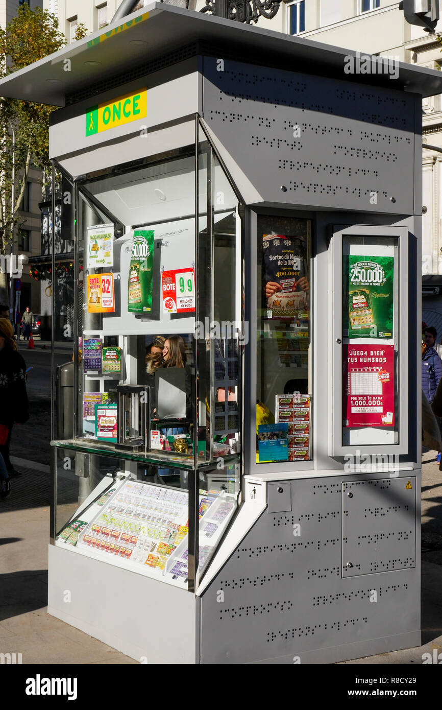 ONCE lottery kiosk, Madrid, Spain Stock Photo - Alamy