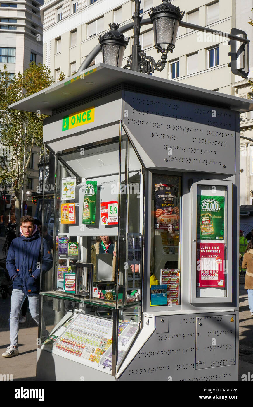 ONCE lottery kiosk, Madrid, Spain Stock Photo - Alamy