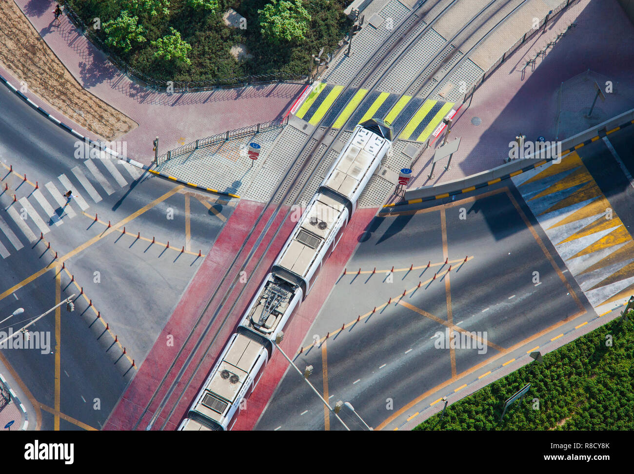 tram on railway in Dubai city, Aerial view Stock Photo - Alamy