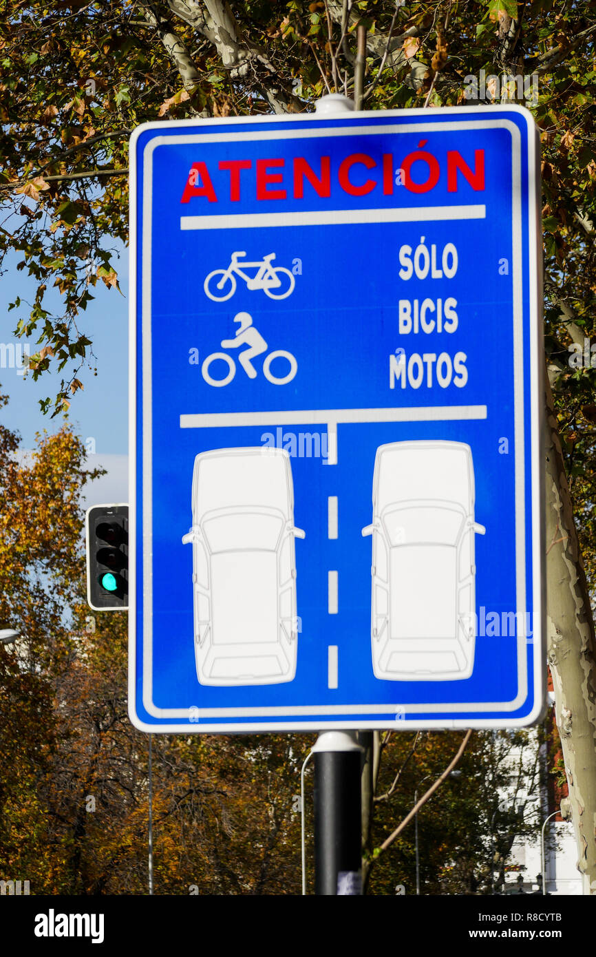Road sign in a street, Madrid, Spain Stock Photo - Alamy