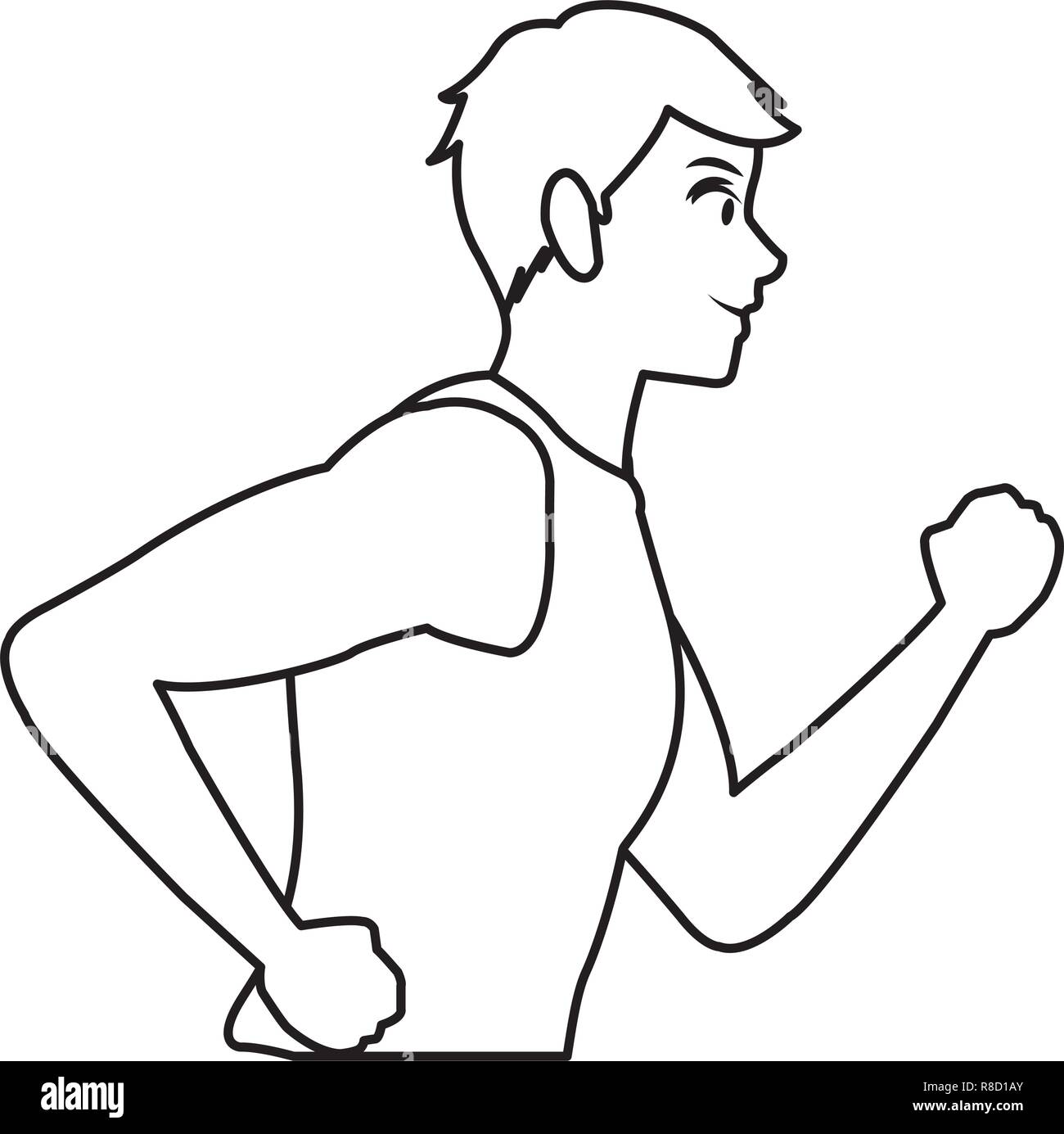 Man running profile sideview in black and white Stock Vector Image ...