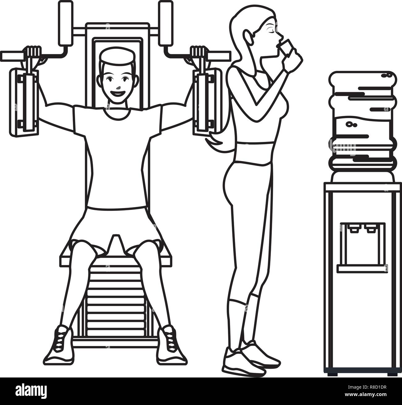 Fitness people cartoon in black and white Stock Vector Image & Art - Alamy