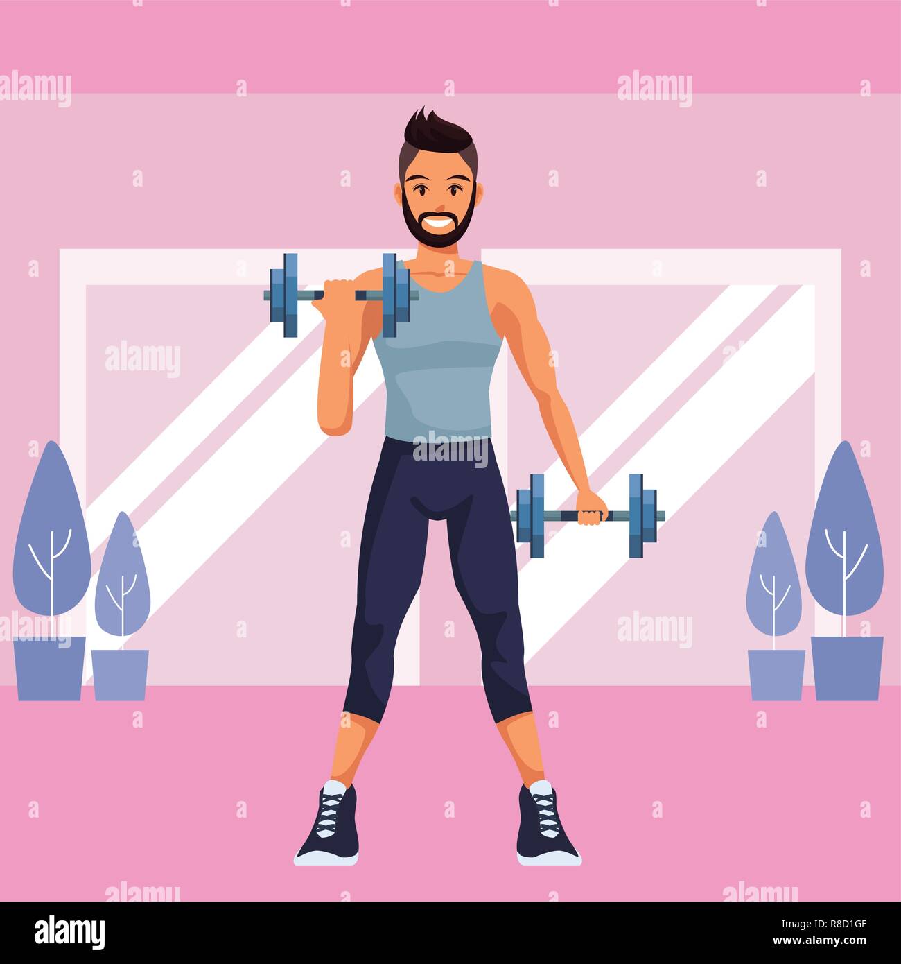 Cartoon man lifting dumbbells Stock Vector Images - Alamy