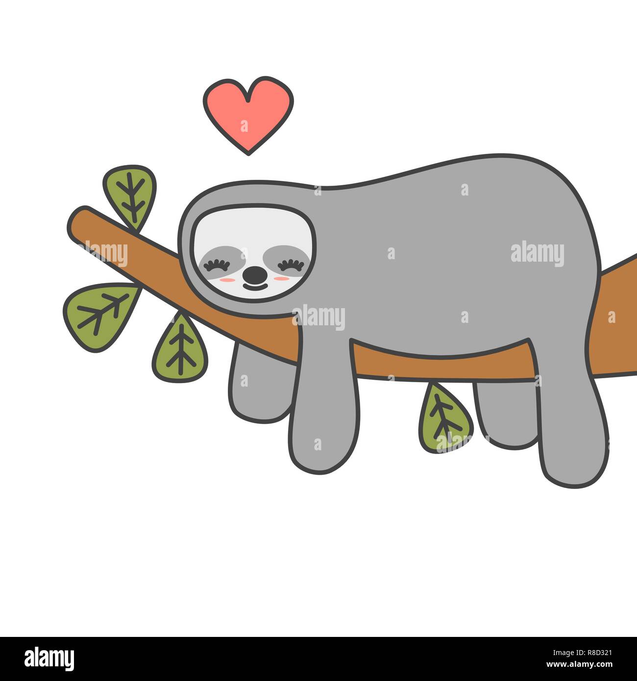 cute lovely sloth sleeping on a branch vector illustration isolated on ...