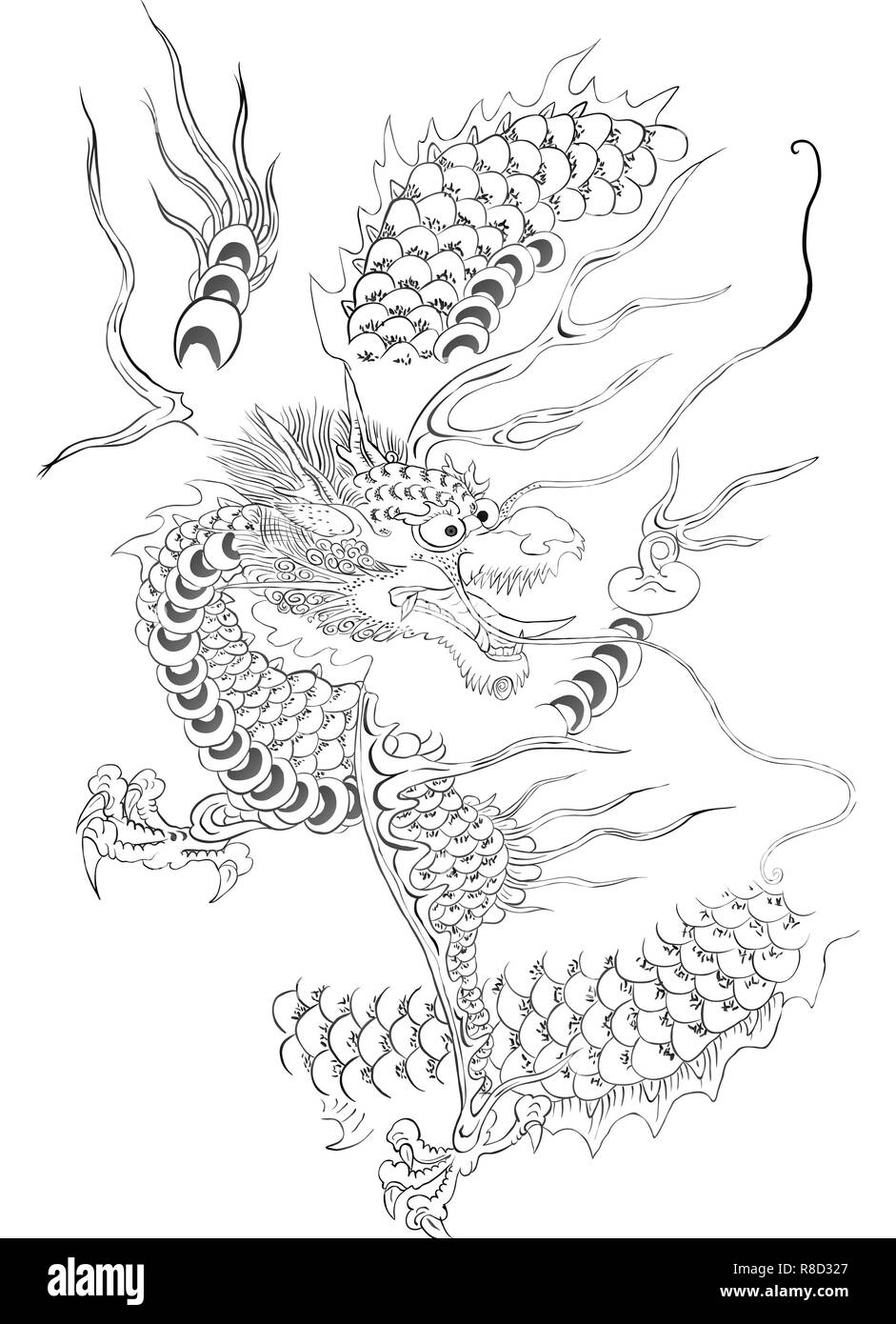 Hand draw line art Korean traditional painting of animals. Watercolor ...