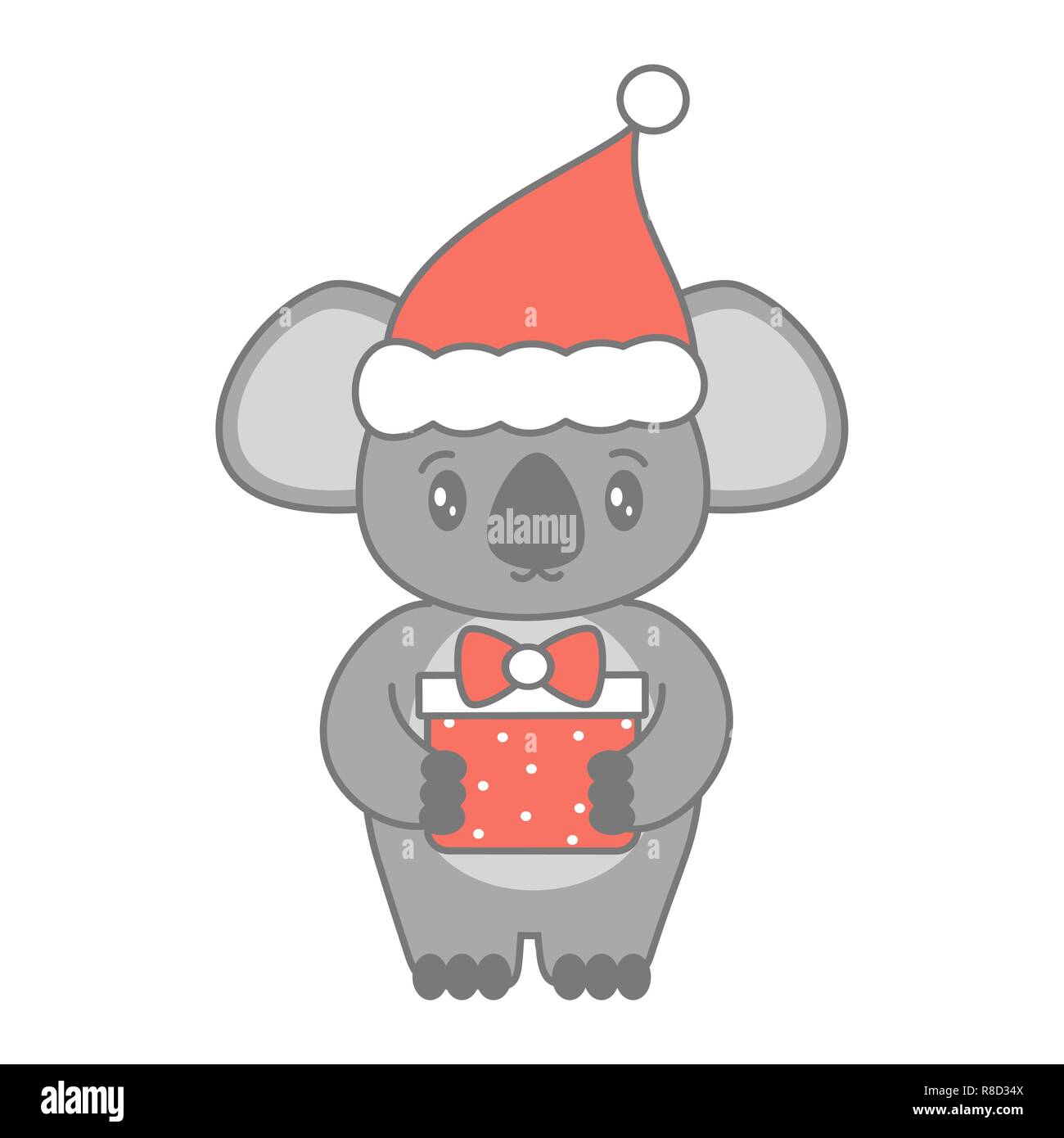 cute cartoon koala with santa hat and red gift box christmas vector ...