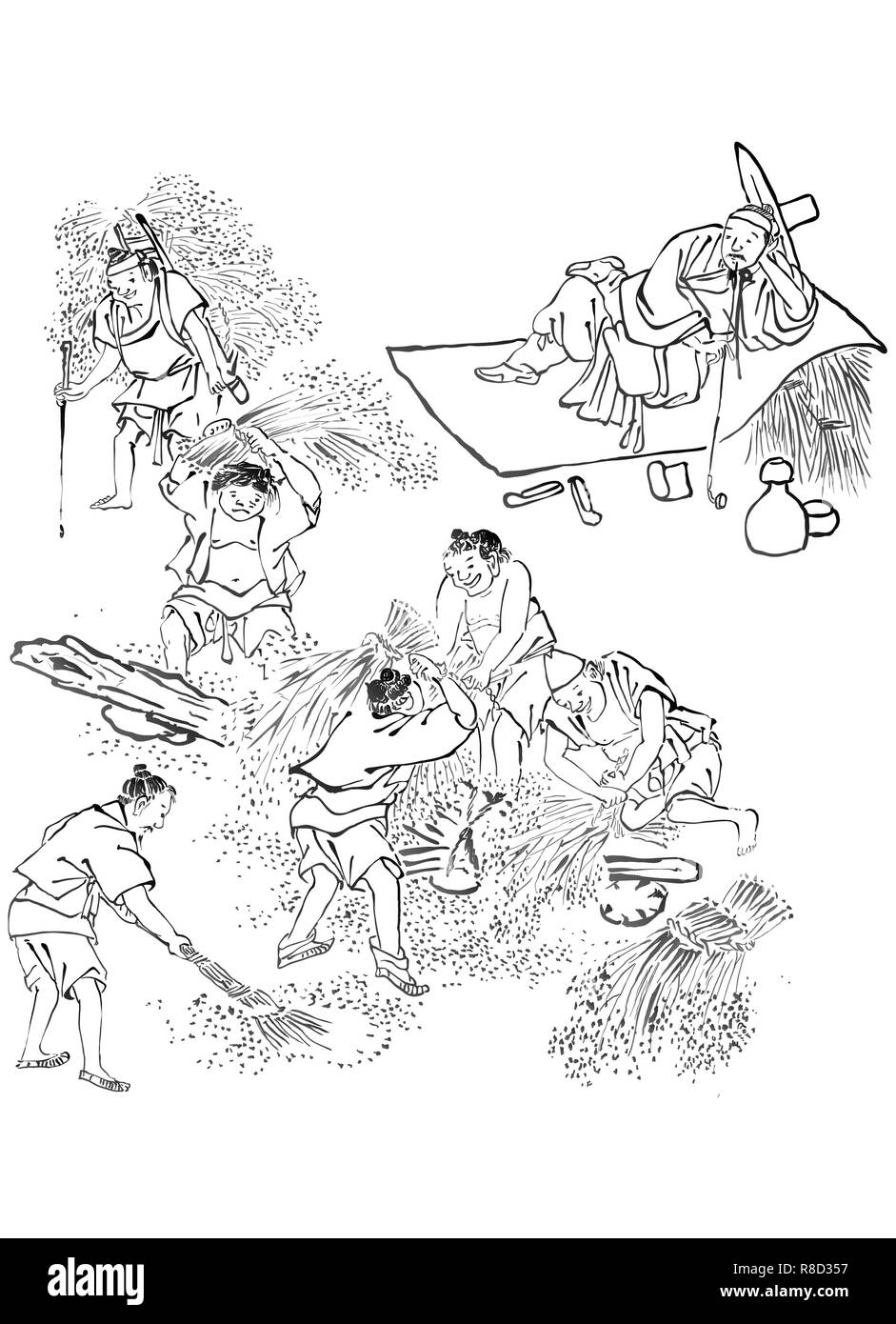 Hand draw line art Korean traditional painting of people. Watercolor ...