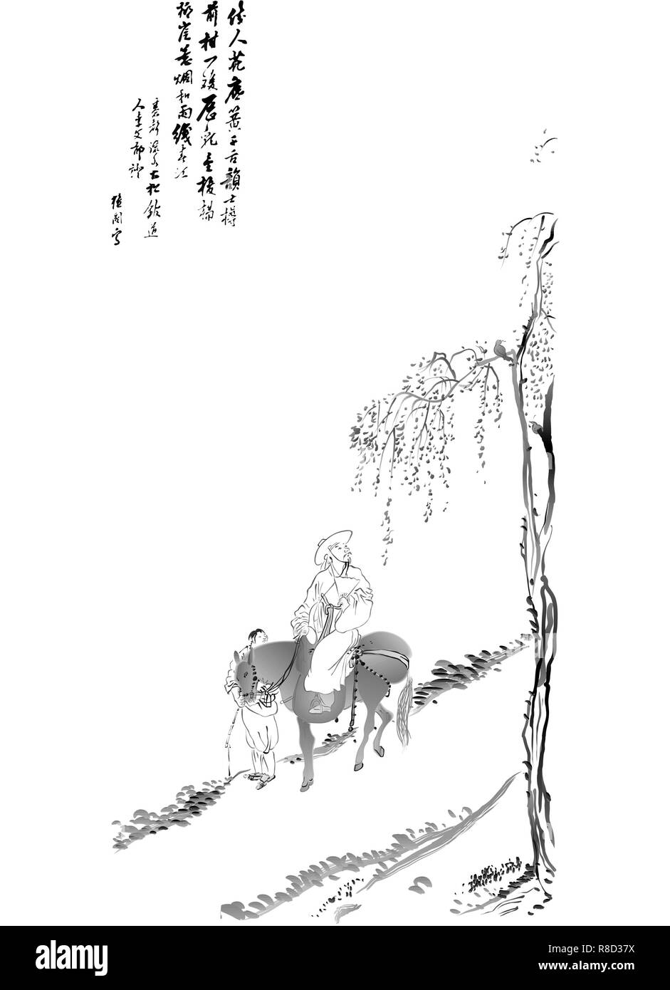 Hand draw line art Korean traditional painting. Watercolor and ink of ...