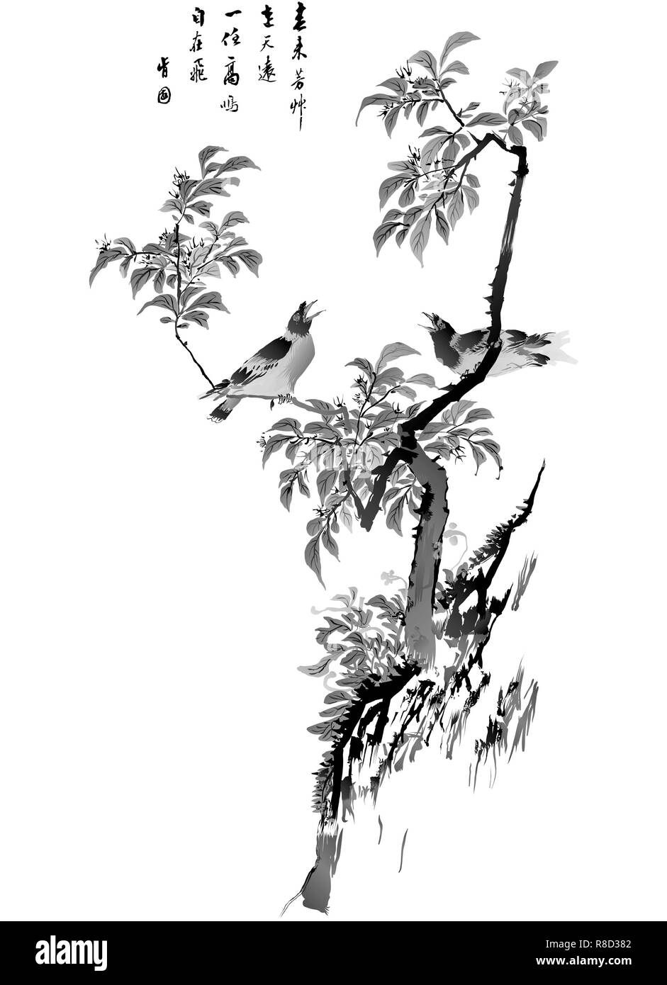 Hand draw line art Korean traditional painting. Watercolor and ink of ...