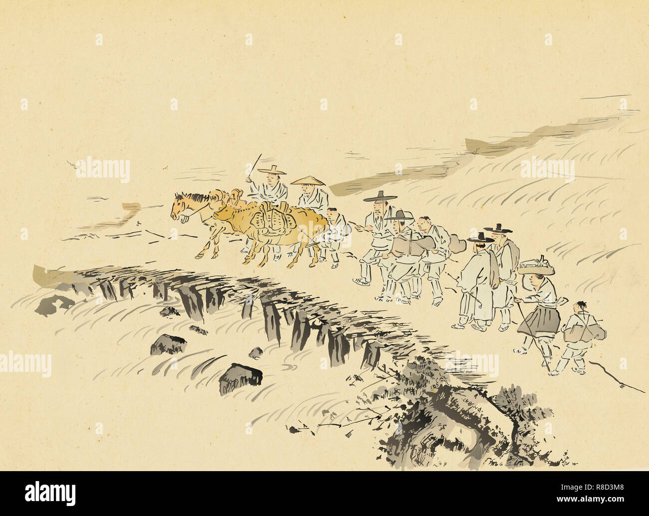 Traditional Korean painting. Life of ordinary people and nature ...
