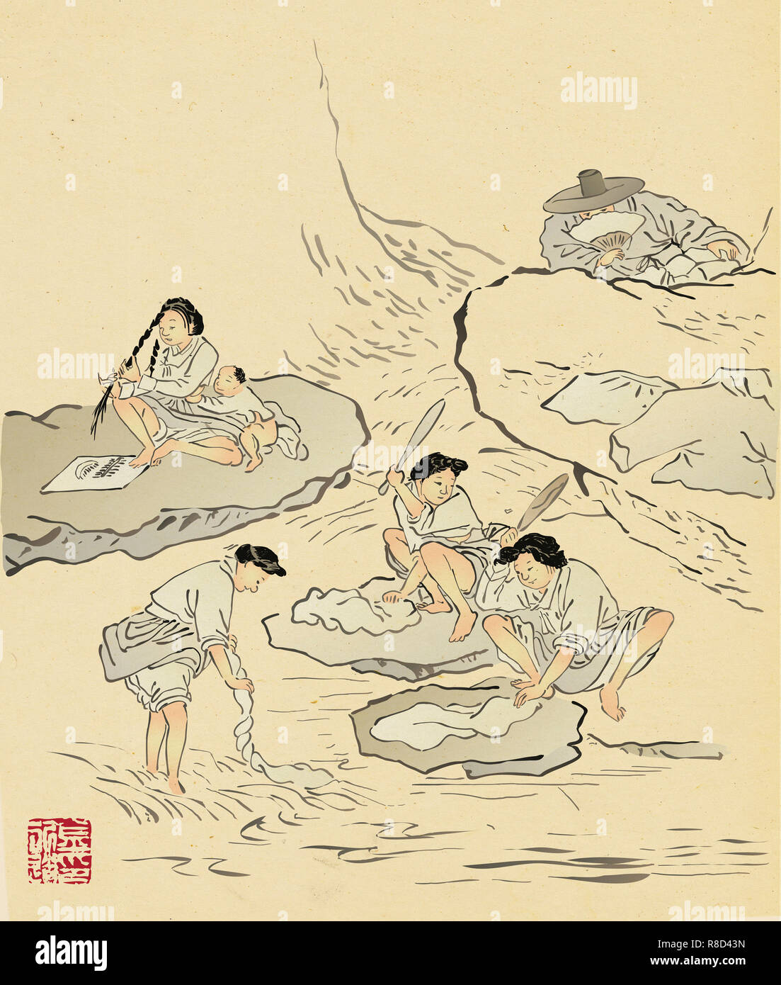 Traditional Korean painting. Life of ordinary people and nature ...
