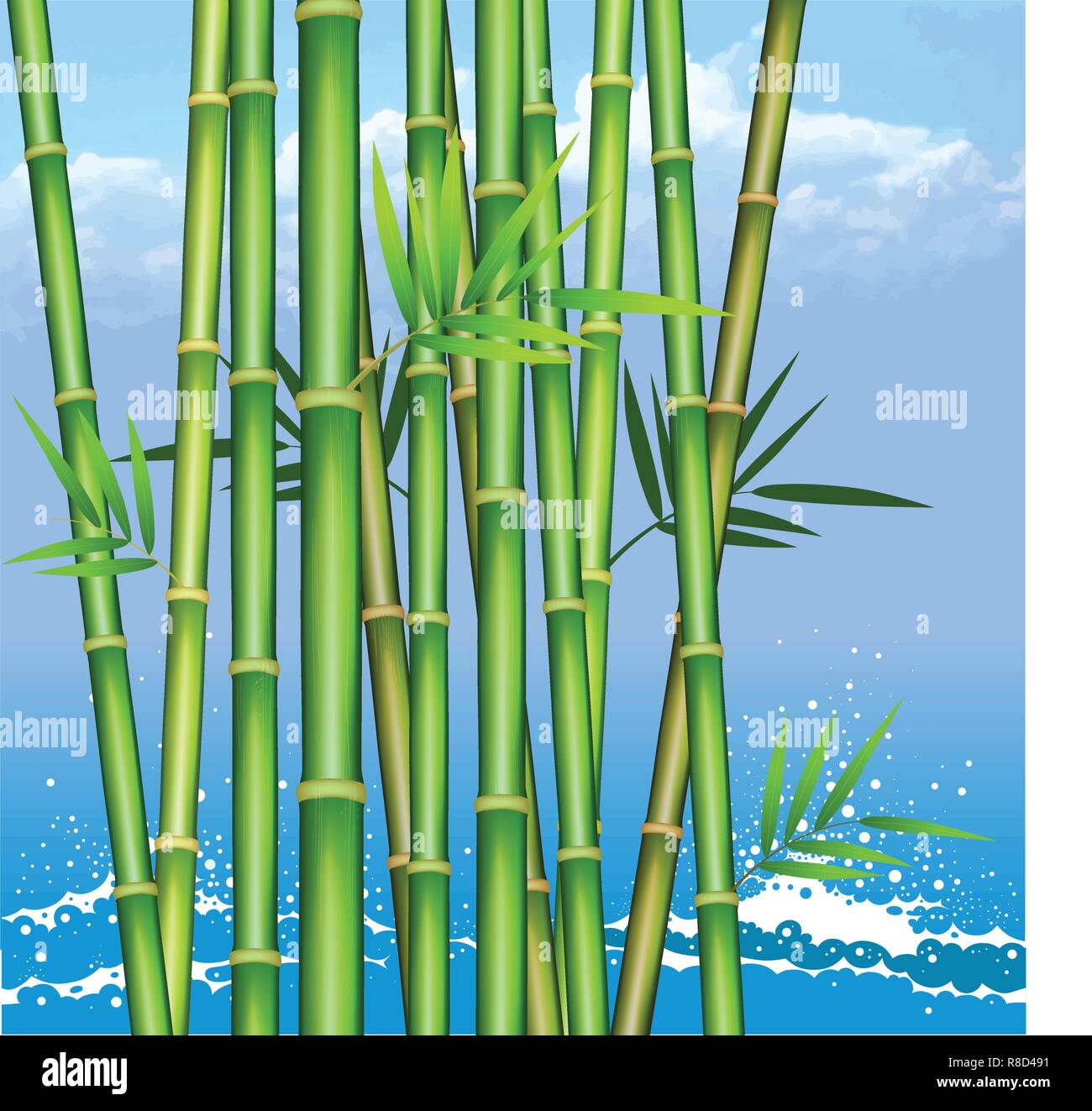 Green bamboo stems on sea background. Vector illustration Stock Vector ...