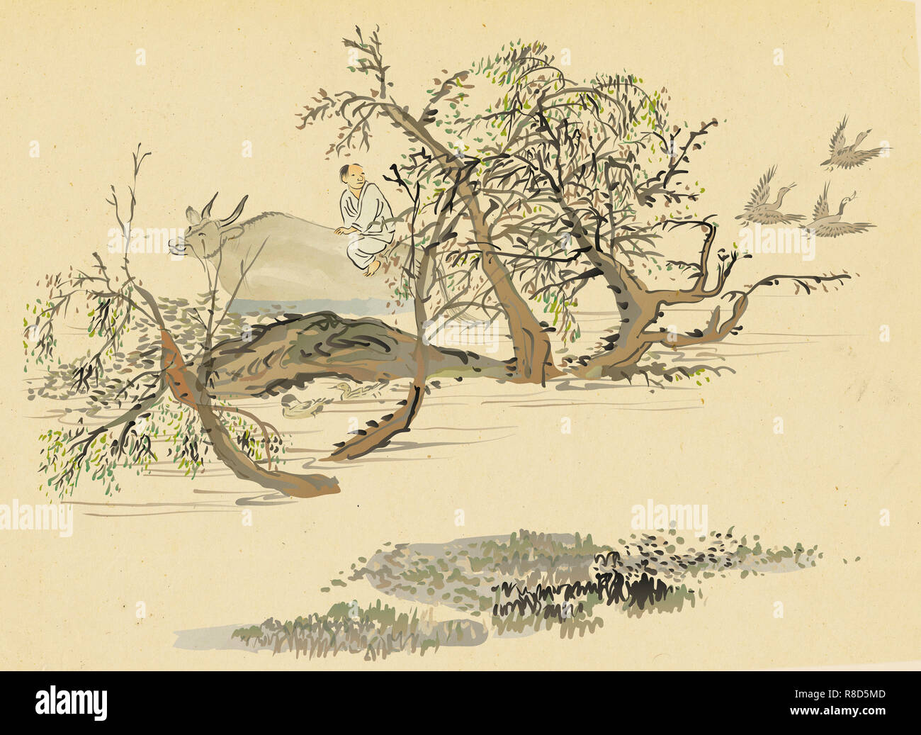 Traditional Korean painting. Life of ordinary people and nature ...