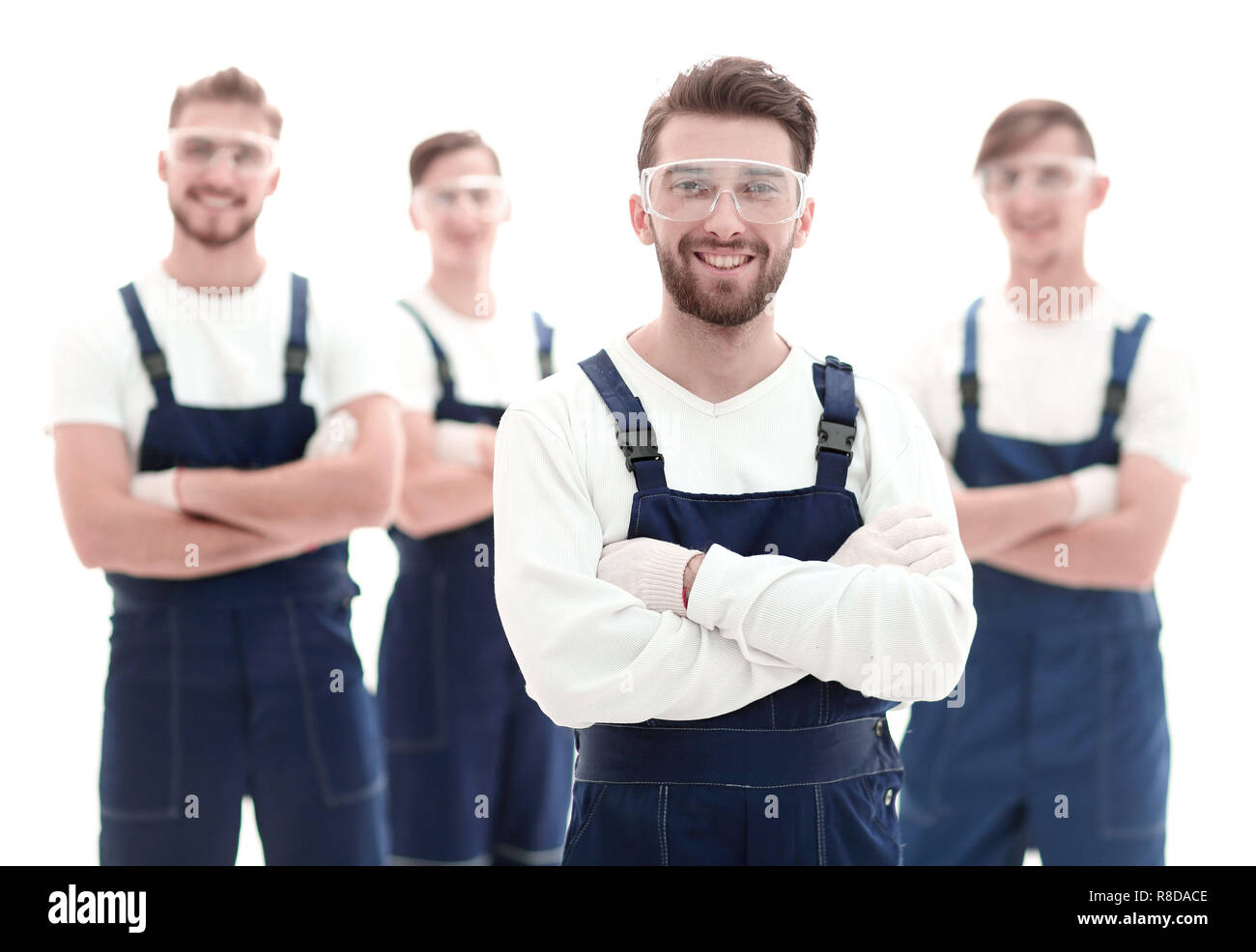 boss and team of professional industrial workers Stock Photo - Alamy