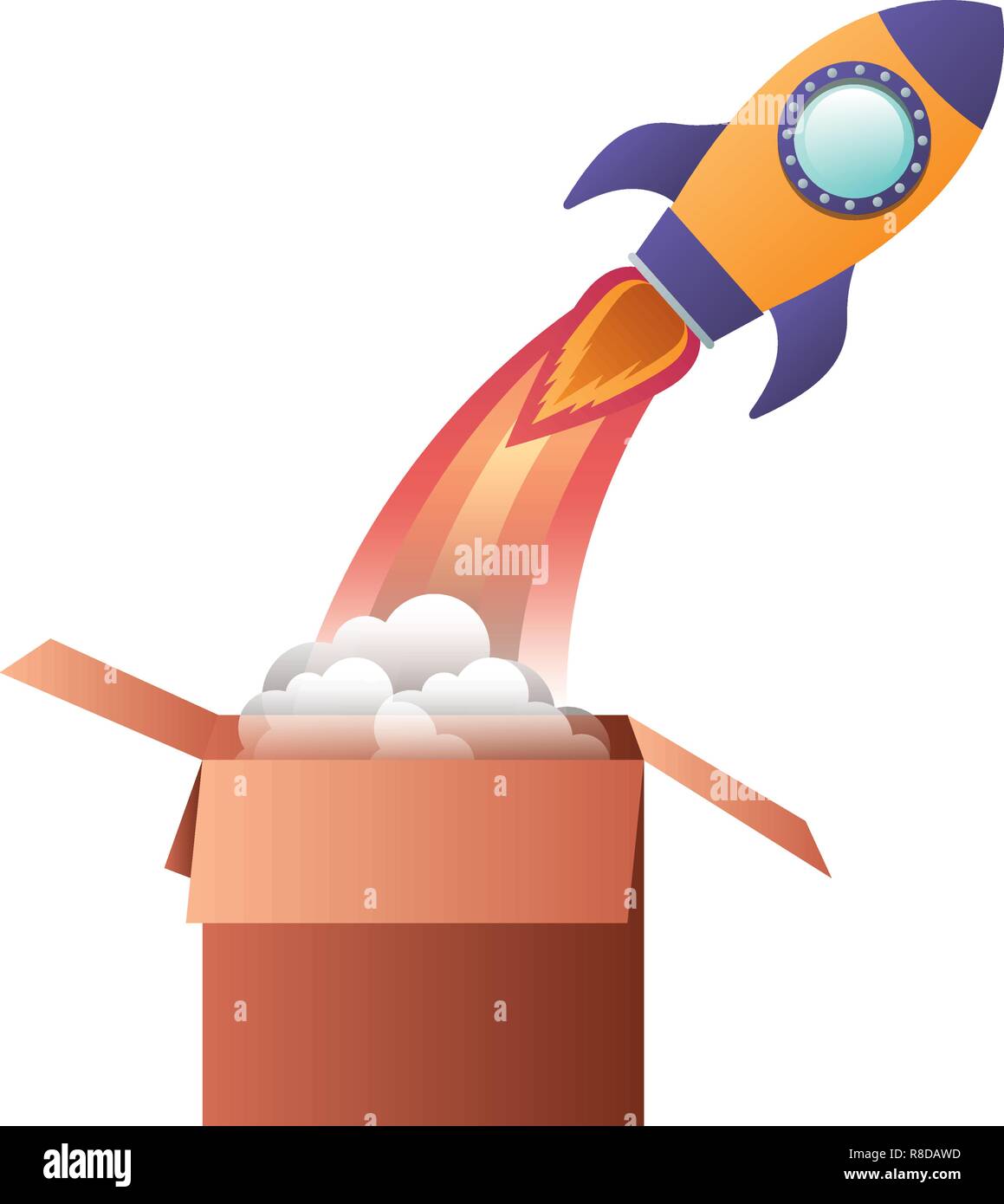 cardboard box with rocket isolated icon Stock Vector Image & Art - Alamy