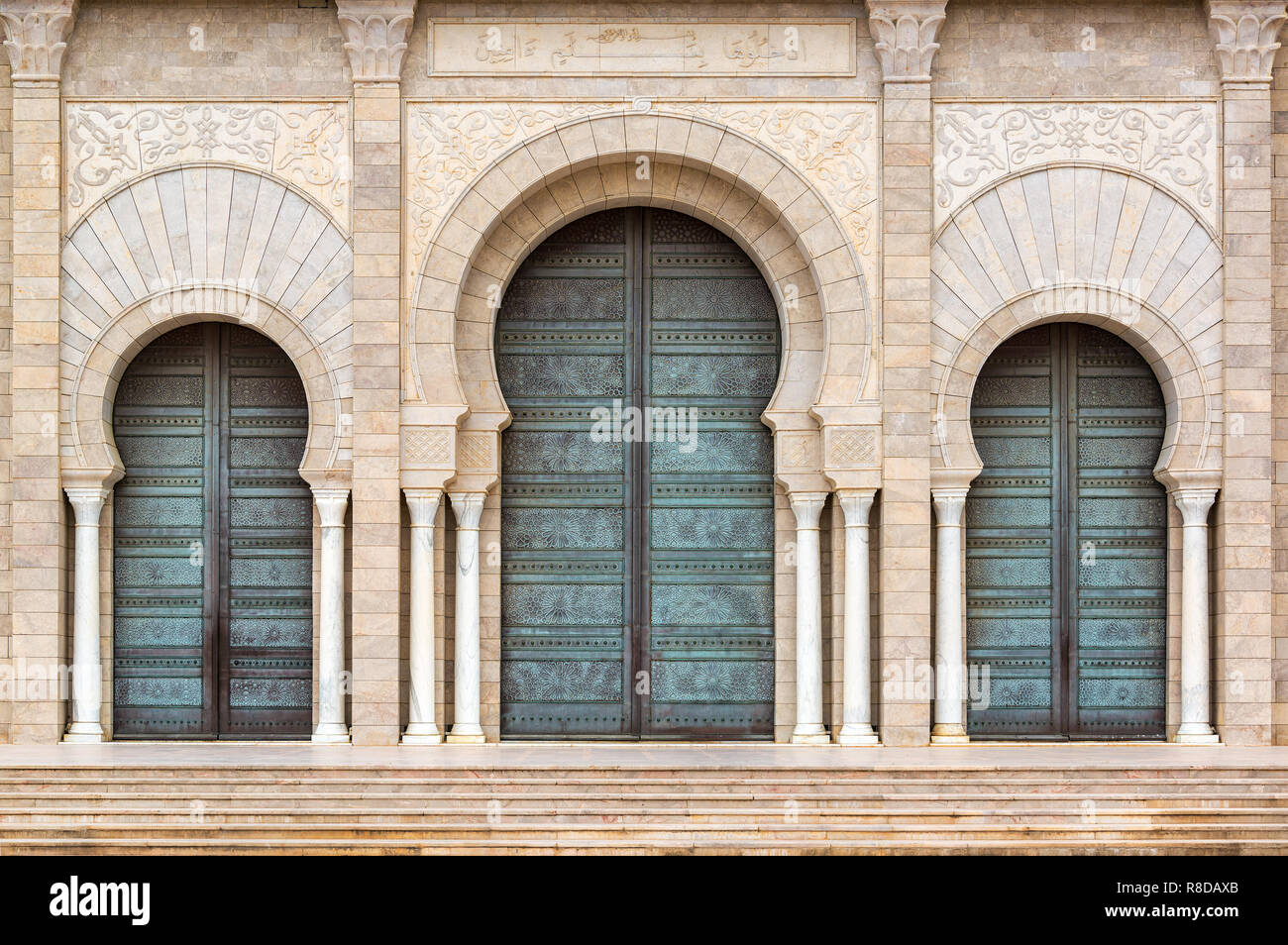 Three doors in the Malik Ibn Anas Mosque in Carthage, Tunisia Stock ...