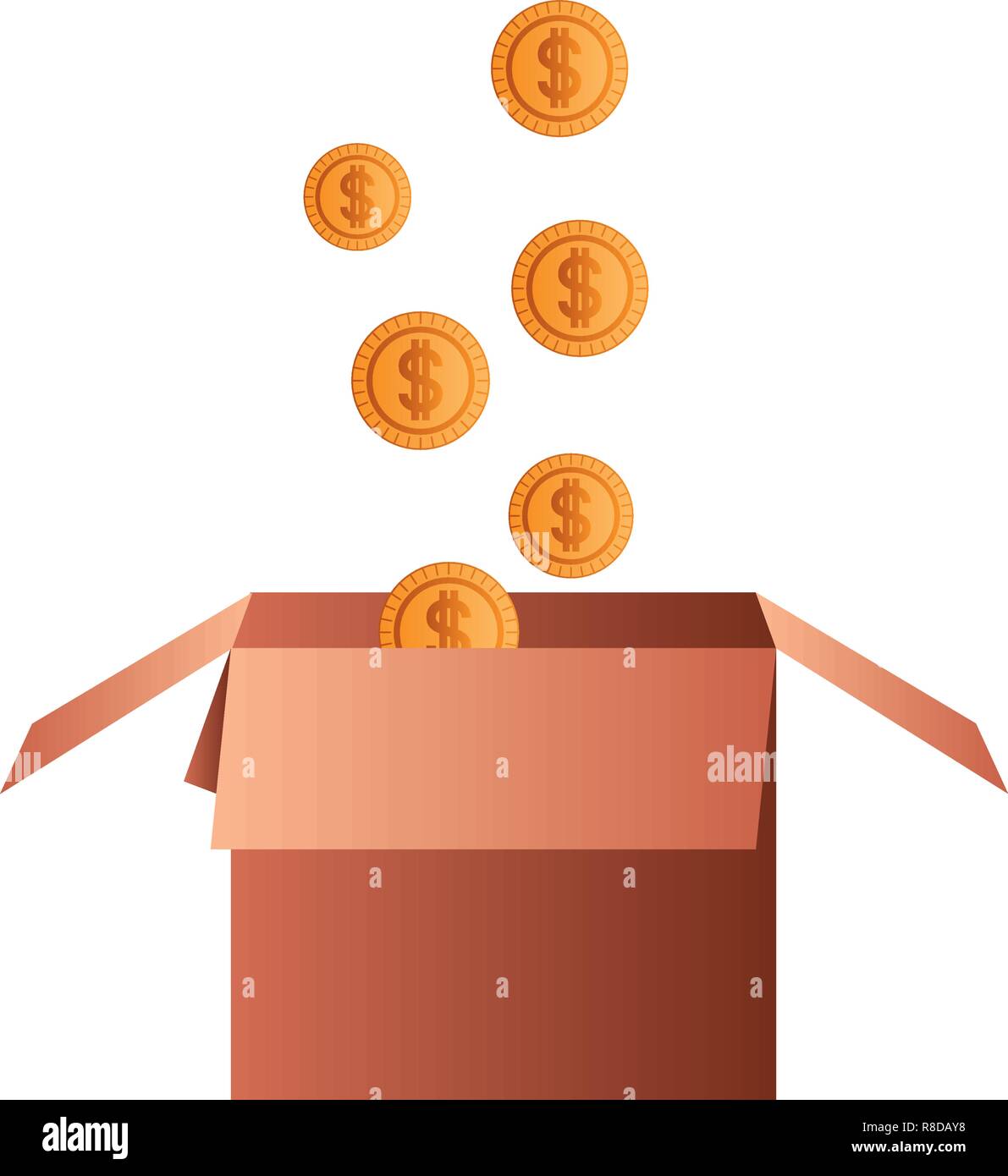 coins falling into a cardboard box isolated icon Stock Vector Image ...