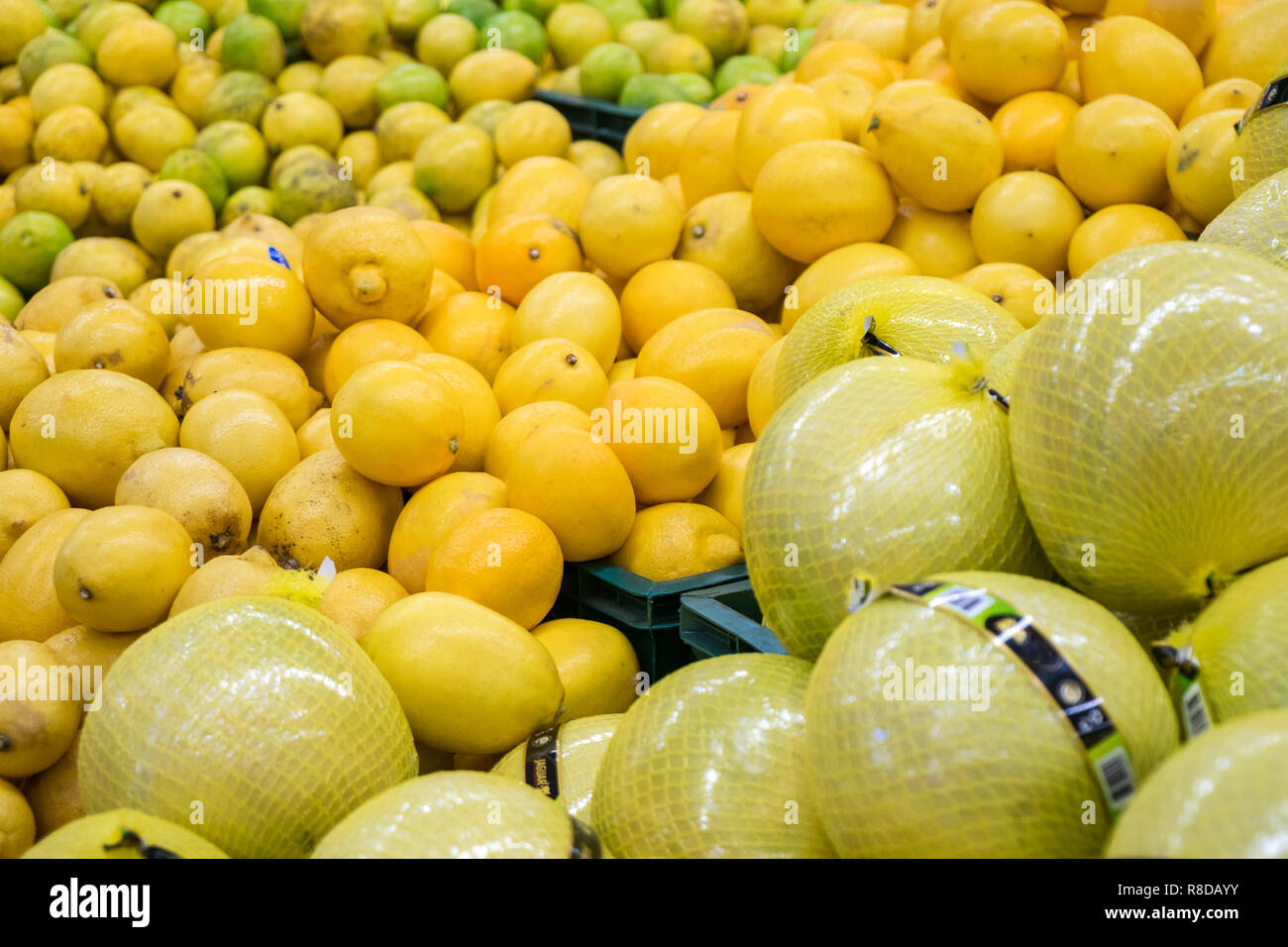Fruit market with various colorful fresh fruits, healthy food Stock ...