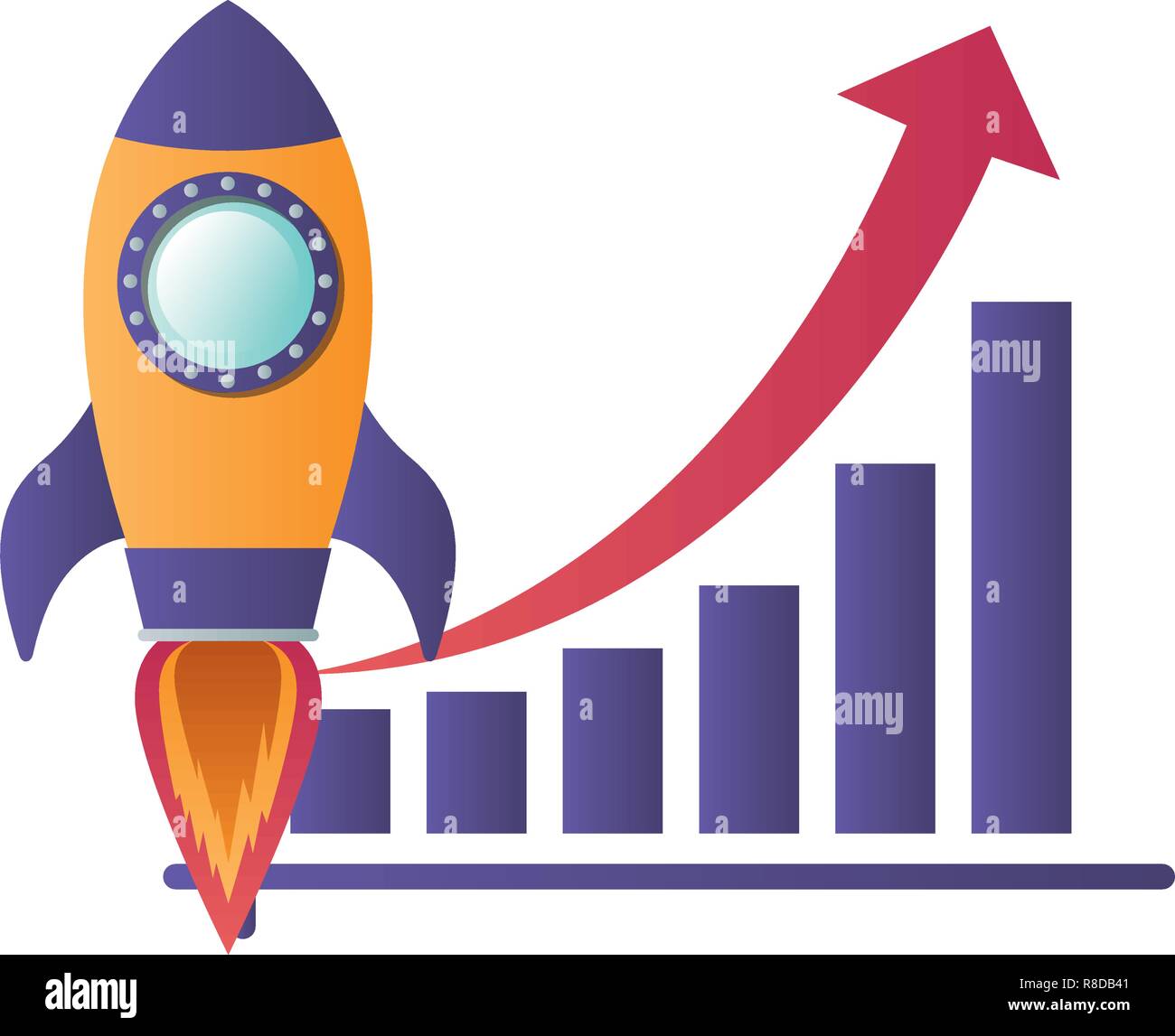 bar graph with rocket isolated icon Stock Vector Image & Art - Alamy