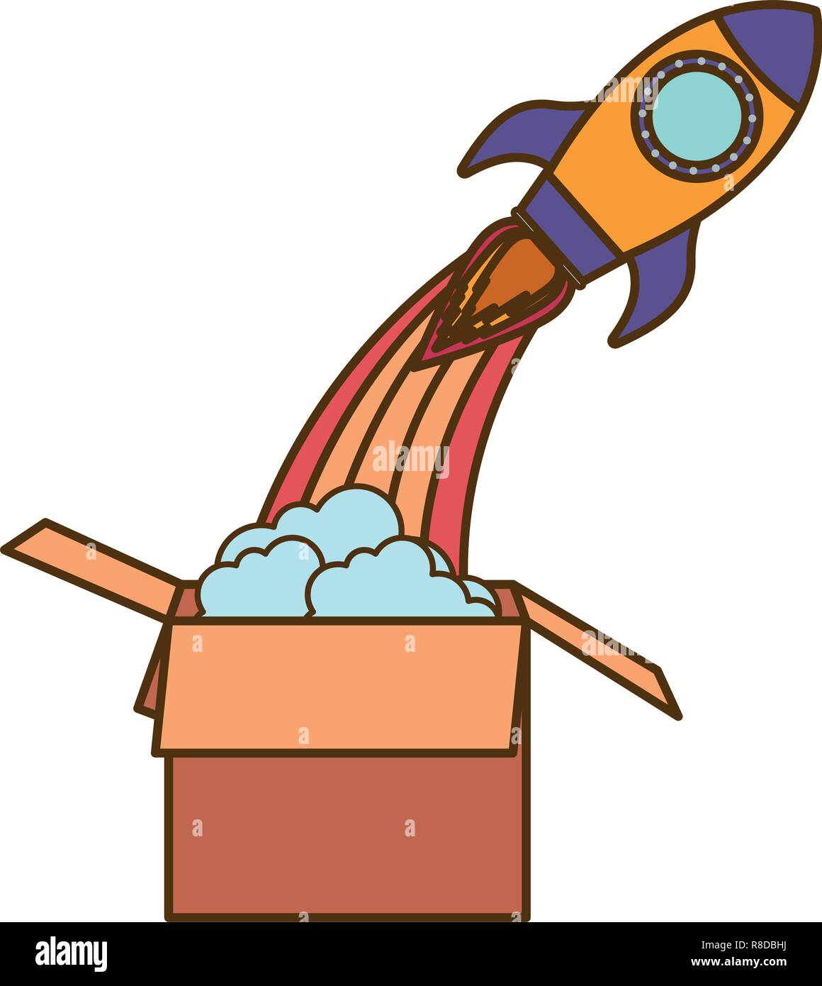 cardboard box with rocket isolated icon Stock Vector Image & Art - Alamy