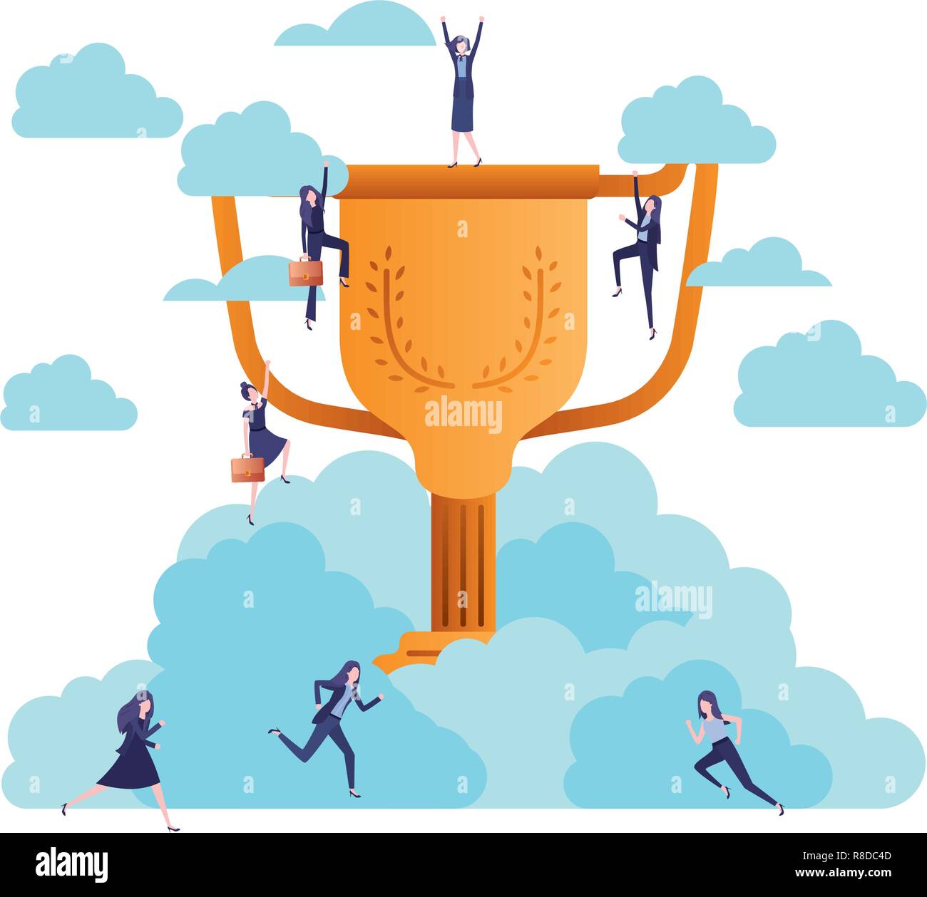 businesswomen in the clouds with trophy avatar character Stock Vector ...