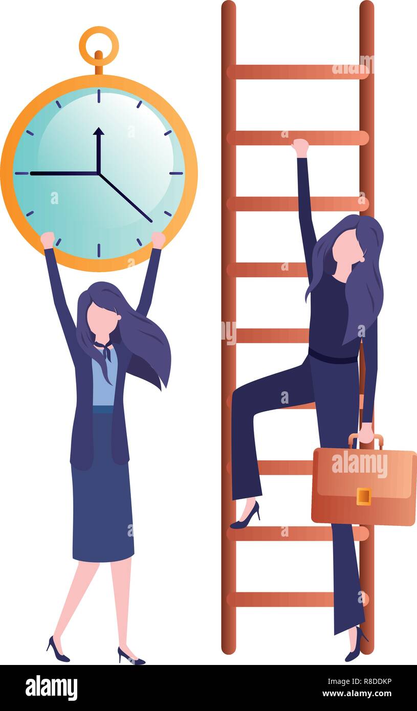 businesswomen with stair and clock avatar character Stock Vector Image ...
