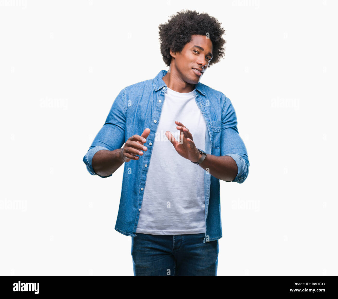 Afro american man over isolated background disgusted expression ...