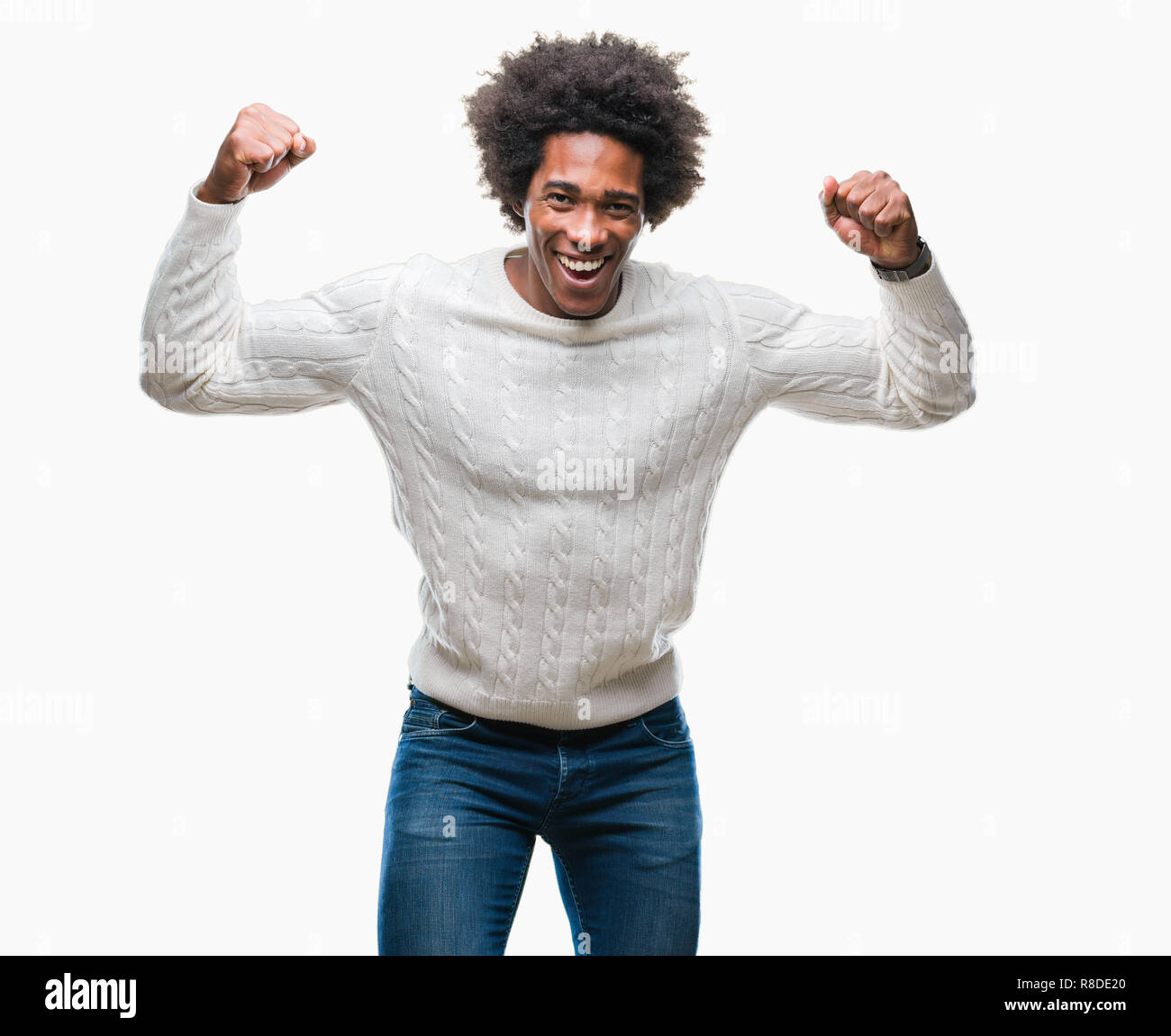 Happy afro american black man celebrating, very excited and confident ...